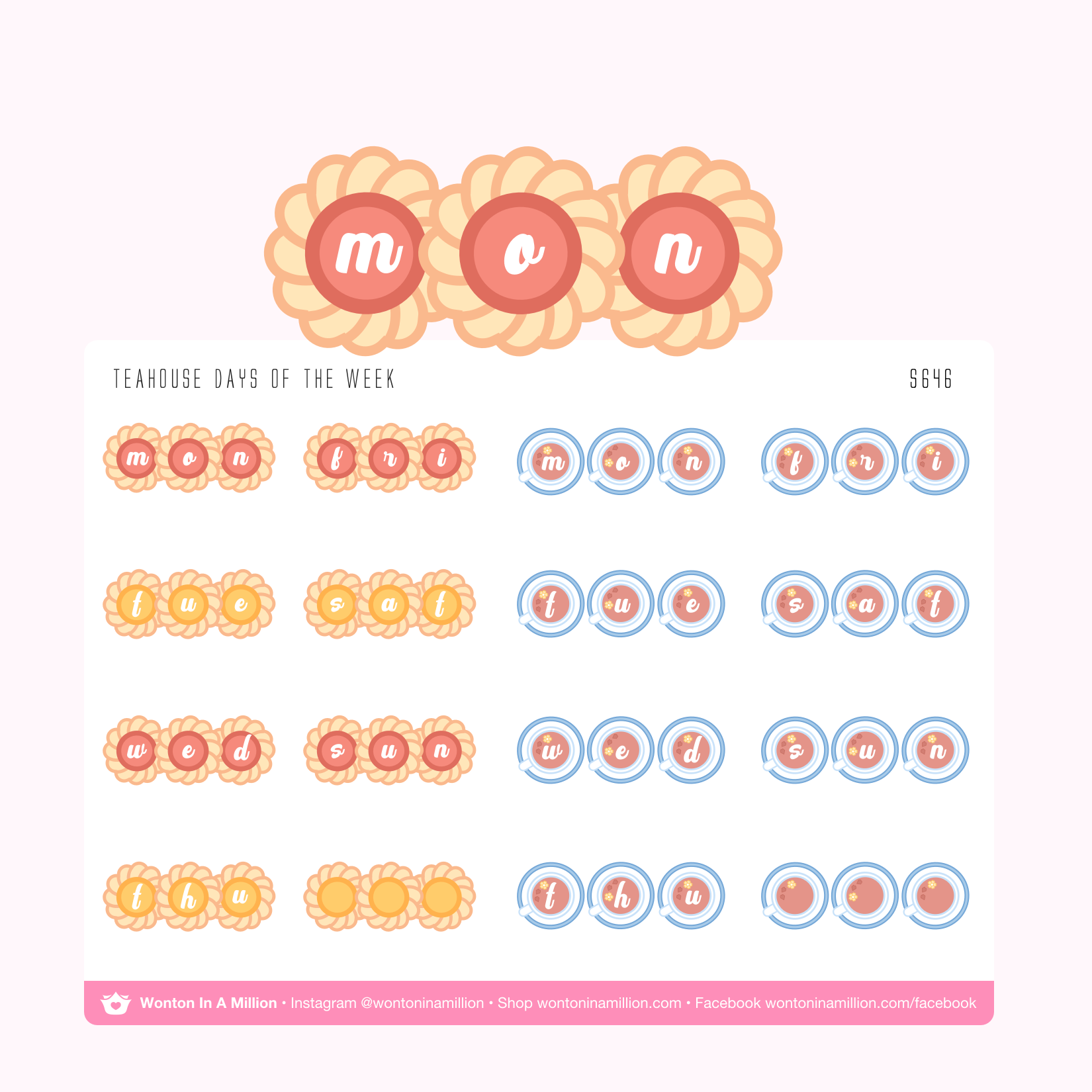 S646 | High Teahouse Days of the Week Stickers – Wonton In A Million