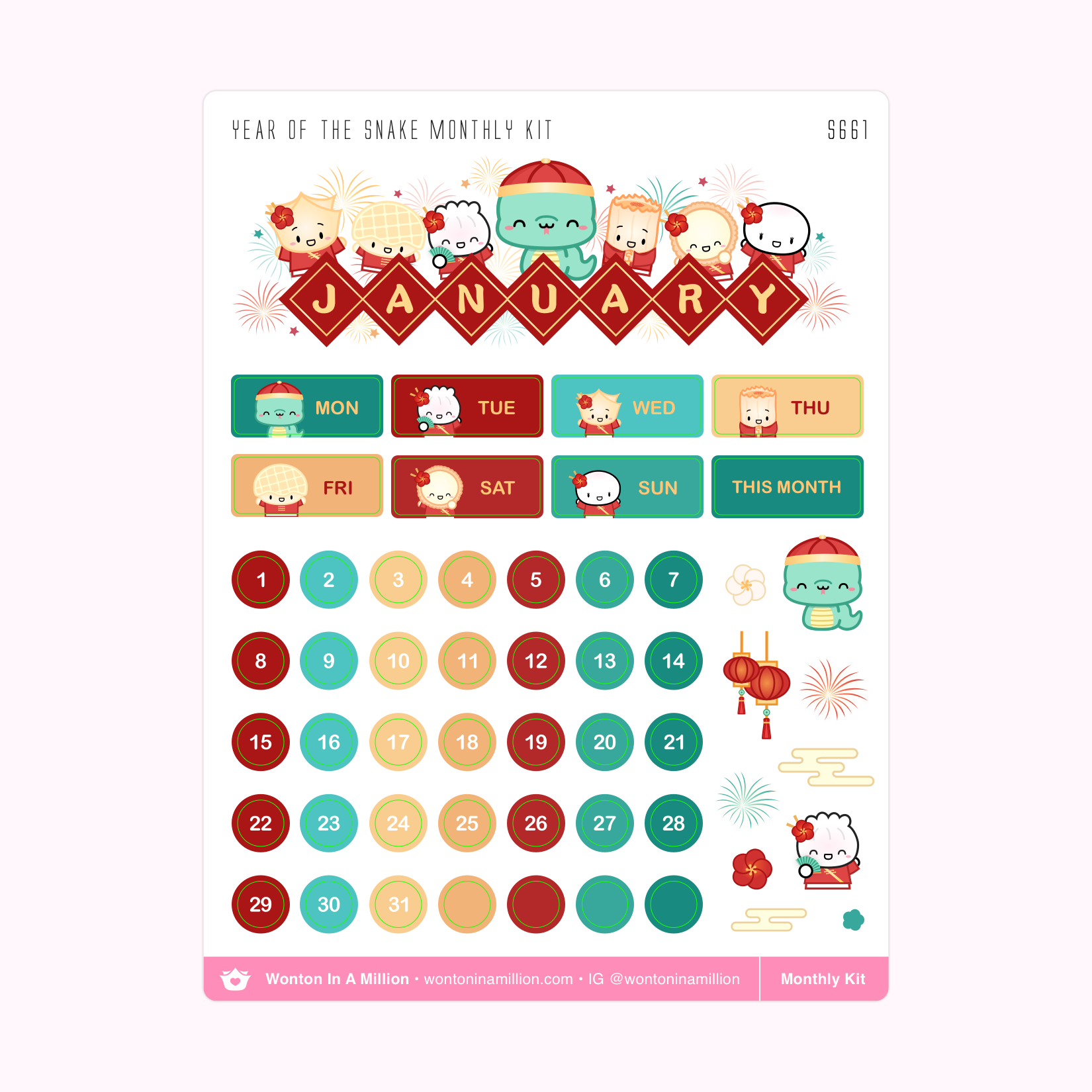 Year Of The Snake Planner Stickers - Wonton In A Million