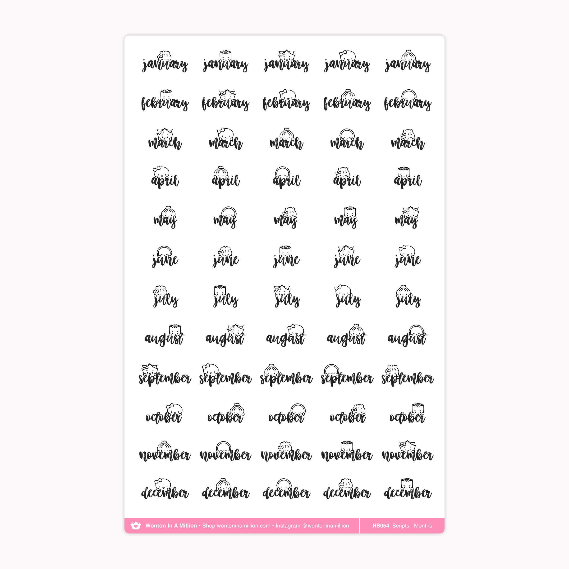 HS054 | Months Of The Year Scripts Washi Stickers – Wonton In A Million